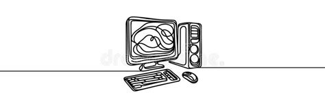 A Single Continuous Drawing Of A Processor Computer And A Screen Monitor Is Drawn In One Line