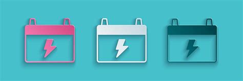 파란색 배경에 격리 된 종이 잘라 자동차 배터리 아이콘 어큐뮬레이터 배터리 에너지 전력 및 전기 축적기 배터리 종이 아트 스타일 벡터 3차원 형태에 대한 스톡 벡터 아트 및