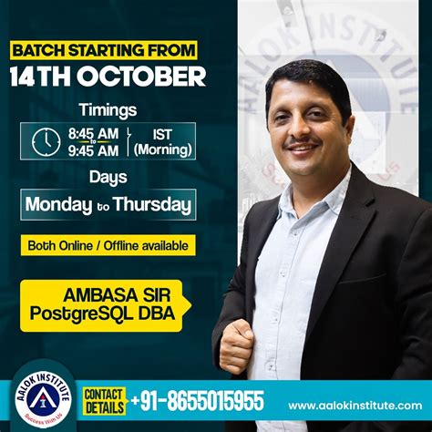 Aalok Institute On Linkedin Upcoming Postgresql Dba Weekdays Batch
