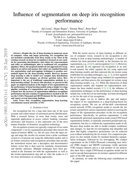 pdf influence of segmentation on deep iris recognition performance