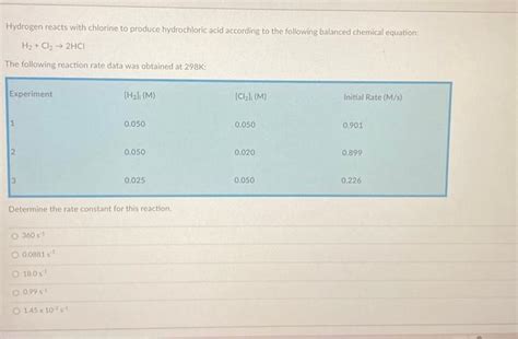 Solved Hydrogen Reacts With Chlorine To Produce Hydrochloric Chegg Com