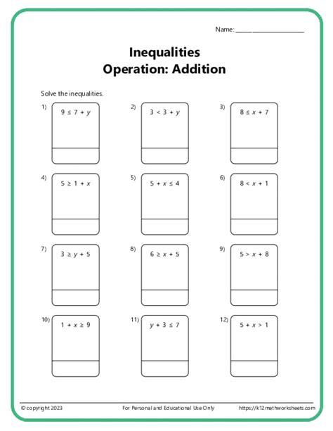 Inequalities Worksheets