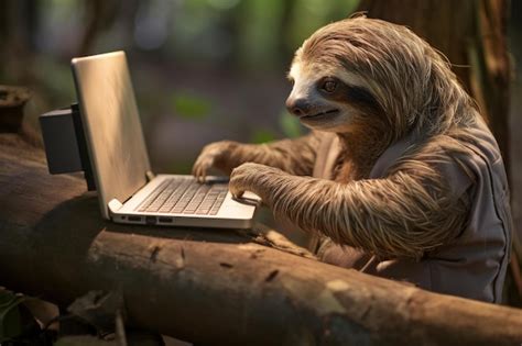 Inefficient Sloth Working Laptop Slow Generate Ai Premium Ai Generated Image