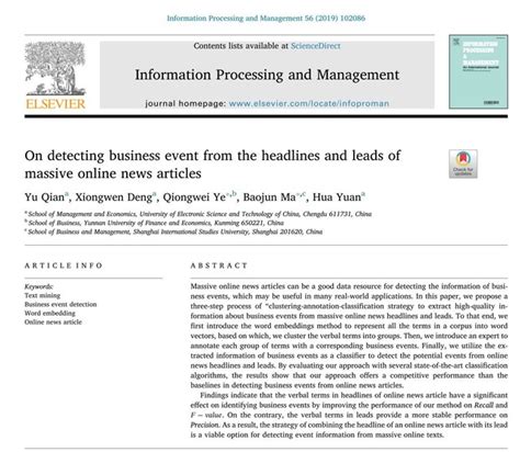 我院马宝君教授在信息系统领域ssci一区期刊information Processing And Management发表论文