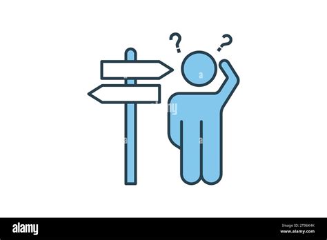 Lost Icon Human Scratching Head And Directions Icon Related To Confusion Flat Line Icon Style