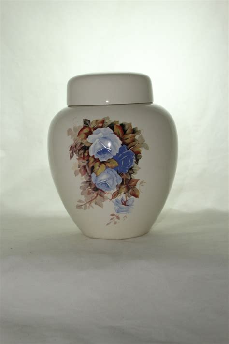 Cremation Urn Blue Roses Ceramic Jar With Lid Large Ceramic Urn For