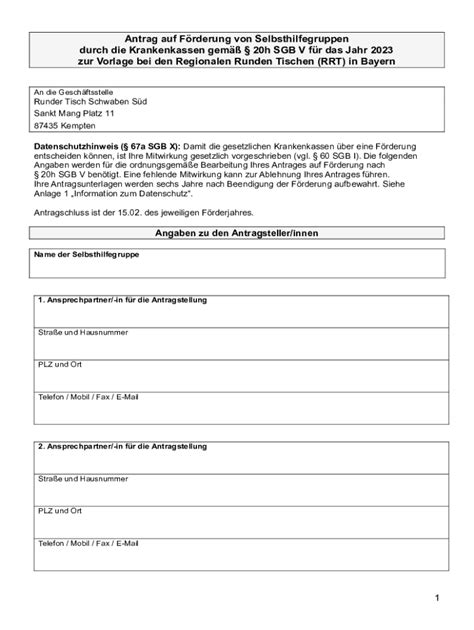 Ausfüllbar Online Antrag auf Frderung von Selbsthilfegruppen Fax Email
