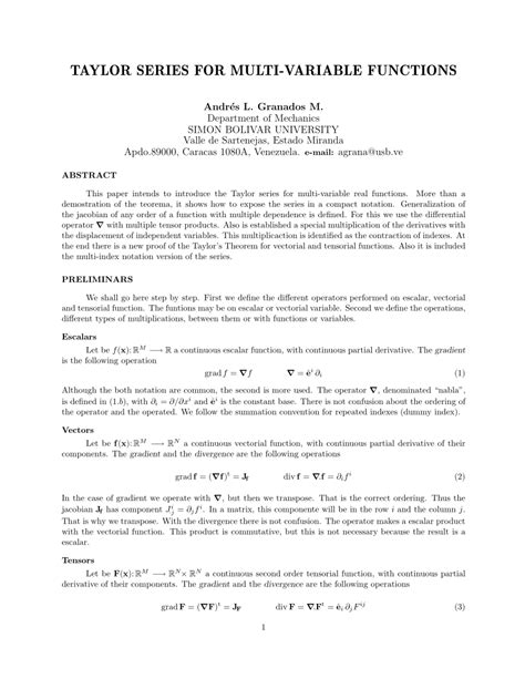 Pdf Taylor Series For Multi Variable Functions