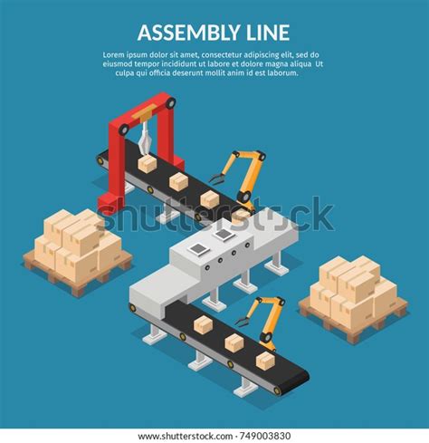 Isometric Automation Abstract Robotic Assembly Line Set Flat Isolated Vector Illustration Background