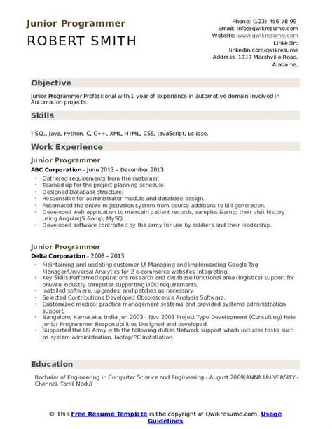10 Junior Programmer Resume Samples Templates For 2025