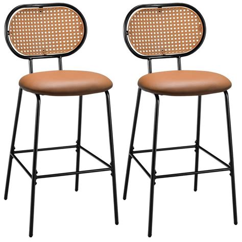 Costway Barhocker 2er Set Mit Lehne Aus Rattan Sitzhöhe 75cm 120kg
