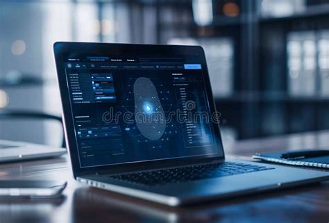 Close Up View Of A Fingerprint Security Scan On A Laptop Screen In A Modern Office Stock