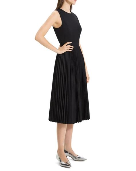 Theory Pleat Skirt Midi Dress In Black Lyst
