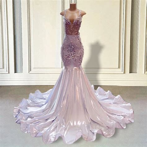 Elegant Lavender Beaded Satin Mermaid Gown On Luulla