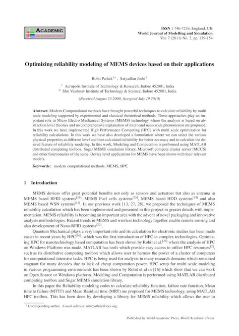 pdf optimizing reliability modeling of mems devices based on