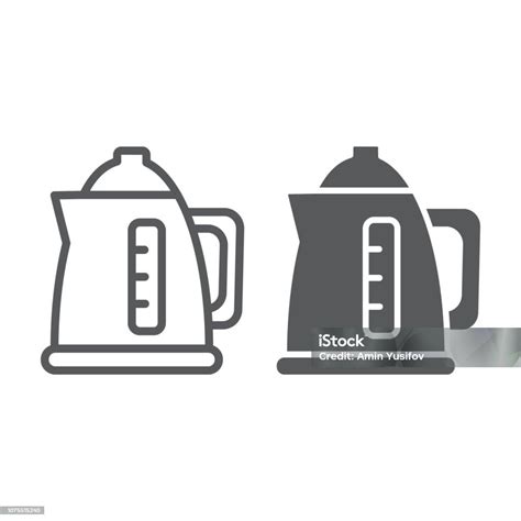 電燒水壺線和字形圖示 飲料和設備 茶壺符號 向量圖形 在白色背景的線性圖案向量圖形及更多10號圖片 10號 下午茶 互聯網 Istock