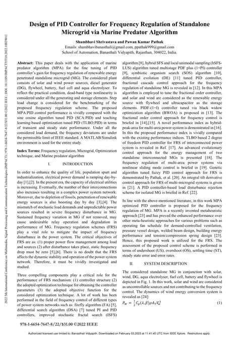 Pdf Design Of Pid Controller For Frequency Regulation Of Standalone Microgrid Via Marine