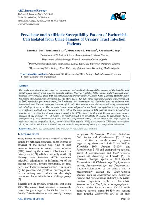 Pdf Prevalence And Antibiotic Susceptibility Pattern Of Escherichia Coli Isolated From Urine