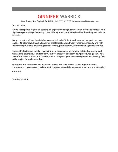 Legal Secretary Cover Letter Examples Law Cover Letter Samples