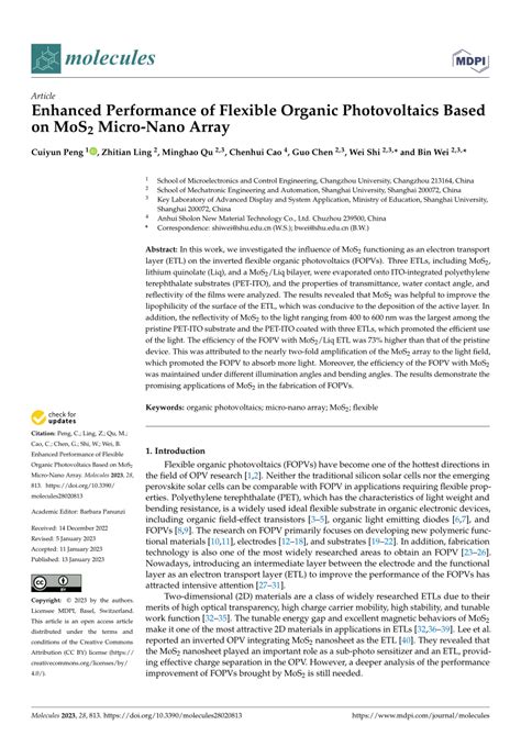 pdf enhanced performance of flexible organic photovoltaics based on
