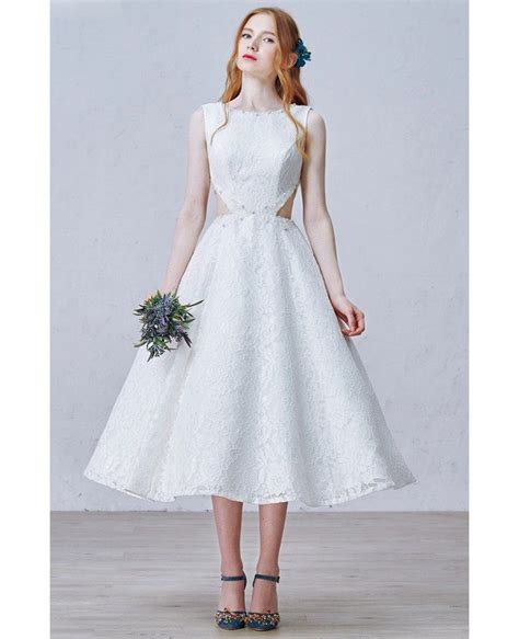 A Line Lace Tea Length Wedding Dresses Vintage Chic Style With Beading