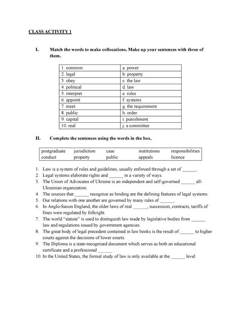 Class Activity 1 Practice Class Activity 1 I Match The Words To