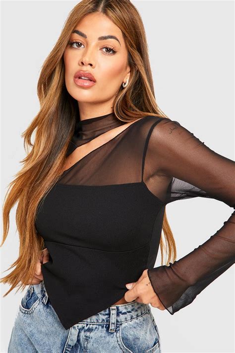 Top Estilo Corsé De Malla Con Corte Frontal Y Filo De Pico Boohoo