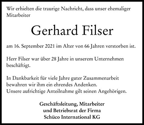 Traueranzeigen Von Gerhard Filser Augsburger Allgemeine Zeitung