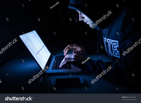 Man Laptop Dark Room Man Working Stock Photo Shutterstock