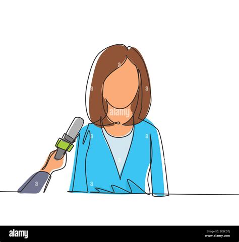 Continuous One Line Drawing Interview With Young Girl Digital Journalism News Conference World