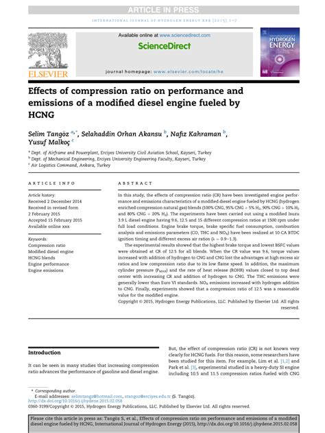 Pdf Effects Of Compression Ratio On Performance And Emission Of A Modified Diesel Engine