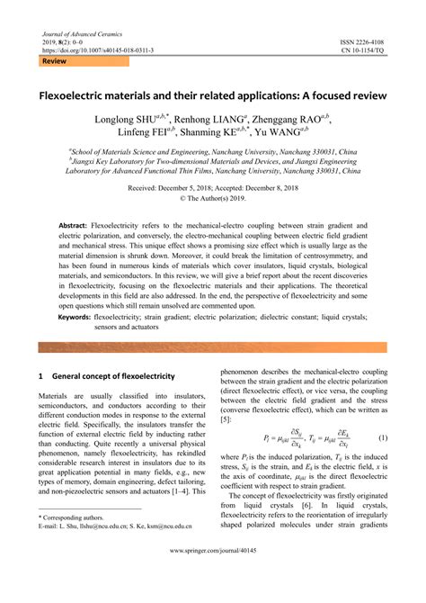 Pdf Flexoelectric Materials And Their Related Applications A Focused