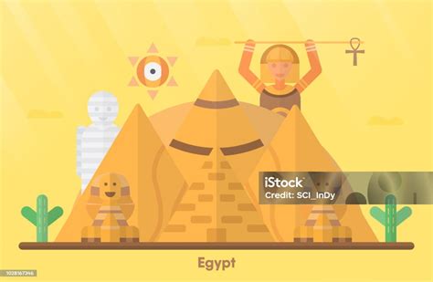엄마와 파라오 소녀를 Giza의 중대 한 스핑크스 Giza의 중대 한 피라미드 산 선인장 여행에 대 한 이집트 명소 벡터 그림 복사 공간과 빛의 플레어 개념에 대한 스톡