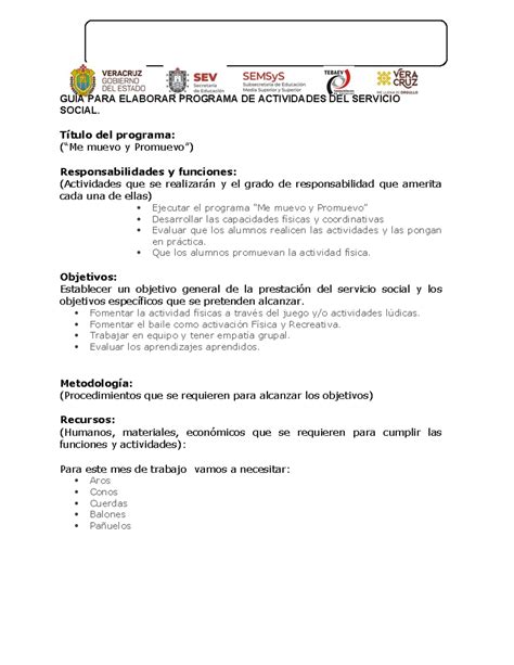 Formato Ss 02 Programa De Actividades GuÍa Para Elaborar Programa De Actividades Del Servicio