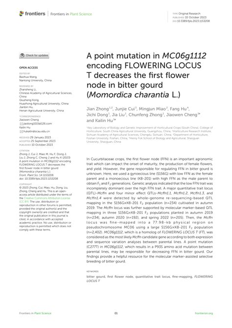 Pdf A Point Mutation In Mc06g1112 Encoding Flowering Locus T