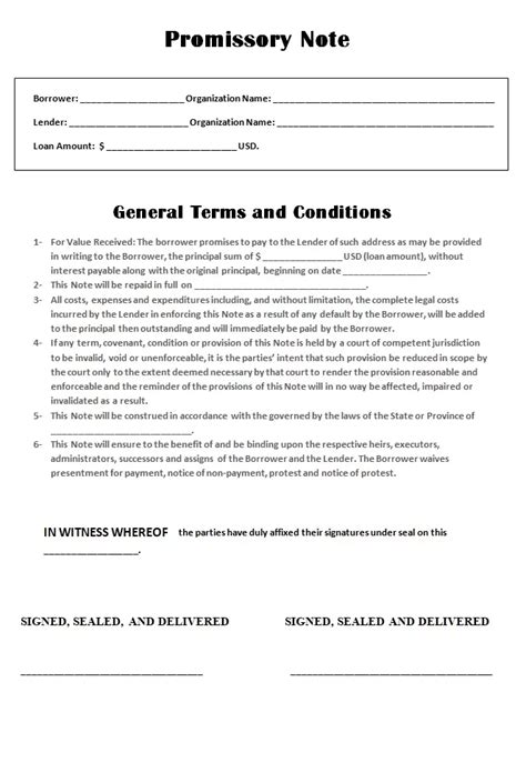 Promissory Note Template Ms Word Free Word And Excel Templates