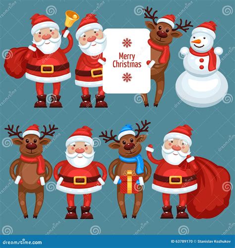 Het Rendier En De Sneeuwman Van De Kerstman Vector Illustratie
