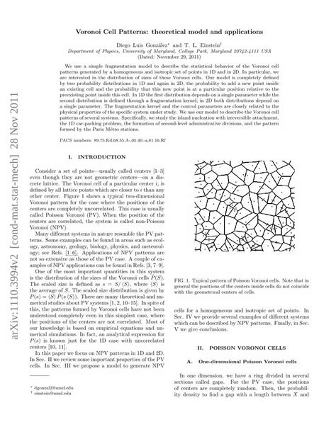 Pdf Voronoi Cell Patterns Theoretical Model And Applications