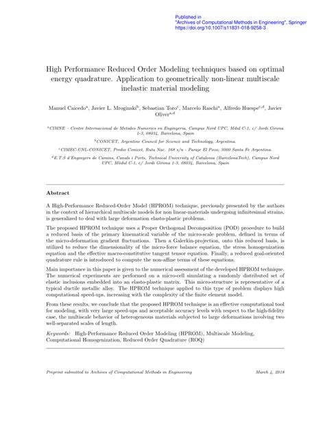 Pdf High Performance Reduced Order Modeling Techniques Based On