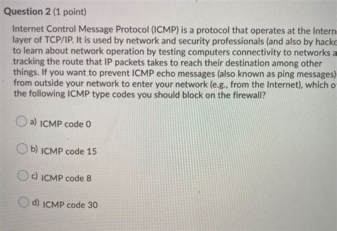 Solved Question Point Internet Control Message Chegg