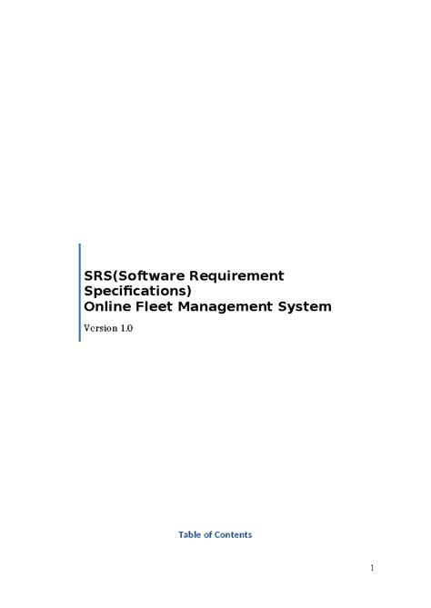 Srs Software Requirement Specifications Table Of Contents Srs