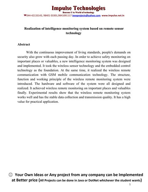 Realization Of Intelligence Monitoring System Based On Remote Sensor Technology Pdf