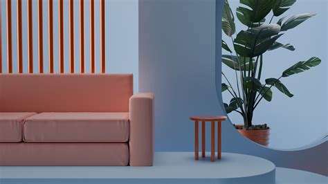 Blue Interior With Geometric Pink Form 3D Model TurboSquid 2289079