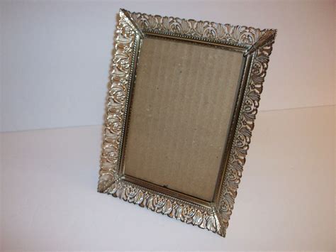 Decorative Metal Filigree Picture Frame Vintage Gold Toned With Slight Whitewash Photo Holder