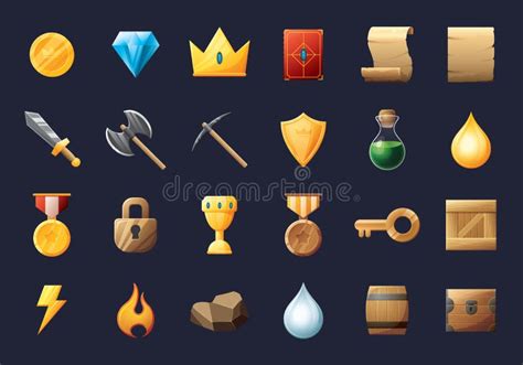 Game Ui Assets Set Gaming User Interface Icons Collection Stock Vector Illustration Of