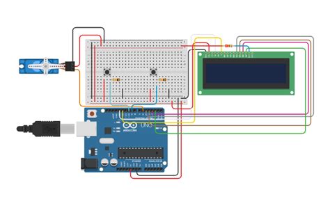 Circuit Design Rotazione Servo Con Due Pulsanti Tinkercad