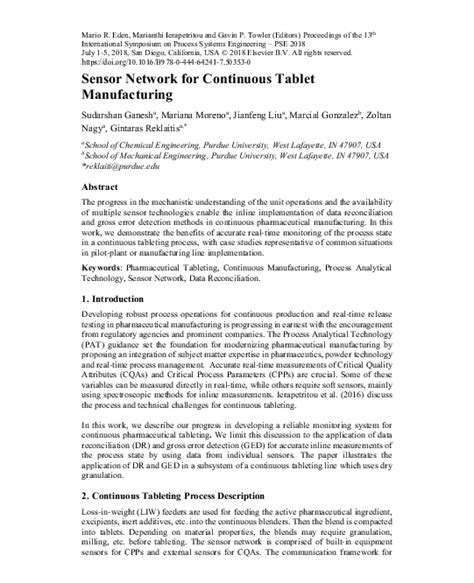 pdf sensor network for continuous tablet manufacturing mariana