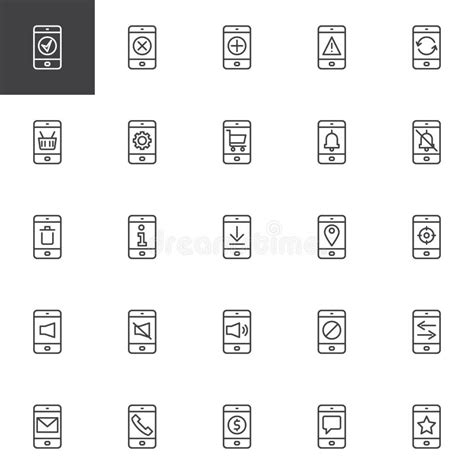 Mobile App Screen Outline Icons Set Stock Vector Illustration Of