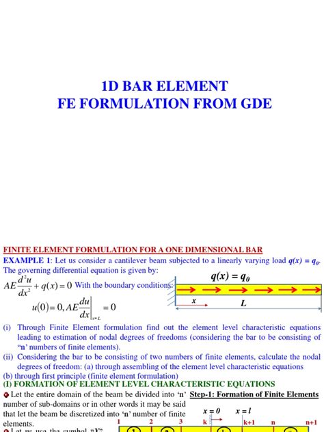 1d Bar Element Fe Formulation From Gde Pdf Finite Element Method