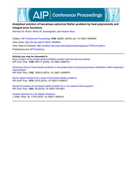 Pdf Analytical Solution Of Two Phase Spherical Stefan Problem By Heat